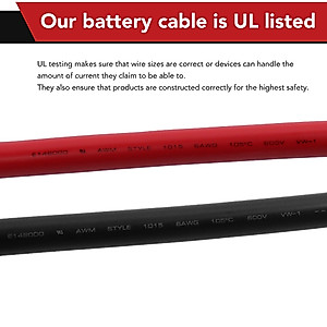 LotFancy 6 AWG Wire, 6 Guage 20inch Red + 20inch Black Tinned Copper Battery Cables with 3/8" Lugs for Automotive Marine Solar ATV RV Mower Motorcycle
