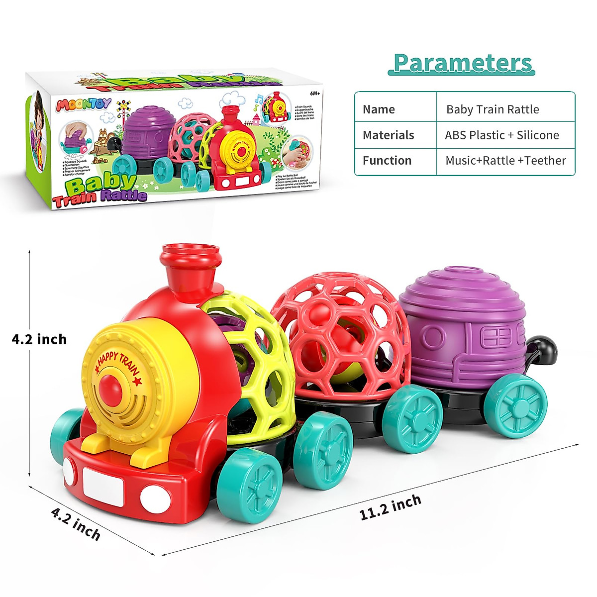 MOONTOY Baby Cars Toys for Babies 6-12 Months, Infant Toys Train Baby Boy Toys Soft Cars Ball Rattle Musical Toddler Push and Go Truck for 1 2 Year Old, Development Gift for 7 8 9 10 18 Month Boy Girl
