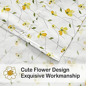 softan Full Sheet Set Floral Bed Sheets Full Printed Sheets Double - 4 Piece Soft Microfiber Patterned Fitted Sheets Full with 15" Deep Pocket, Yellow Flower