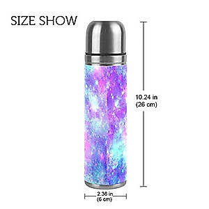 Unicorn Water Bottle Stainless Steel Insulated Thermos Kids Metal Resuable Vacuum Galaxy Bottle with Leather Bottle Holder 16 Oz(500 ml)