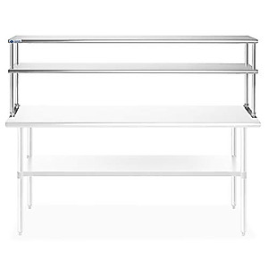 GRIDMANN NSF Stainless Steel Commercial 2 Tier Double Overshelf 72 in. x 12 in. for Kitchen Prep & Work Table