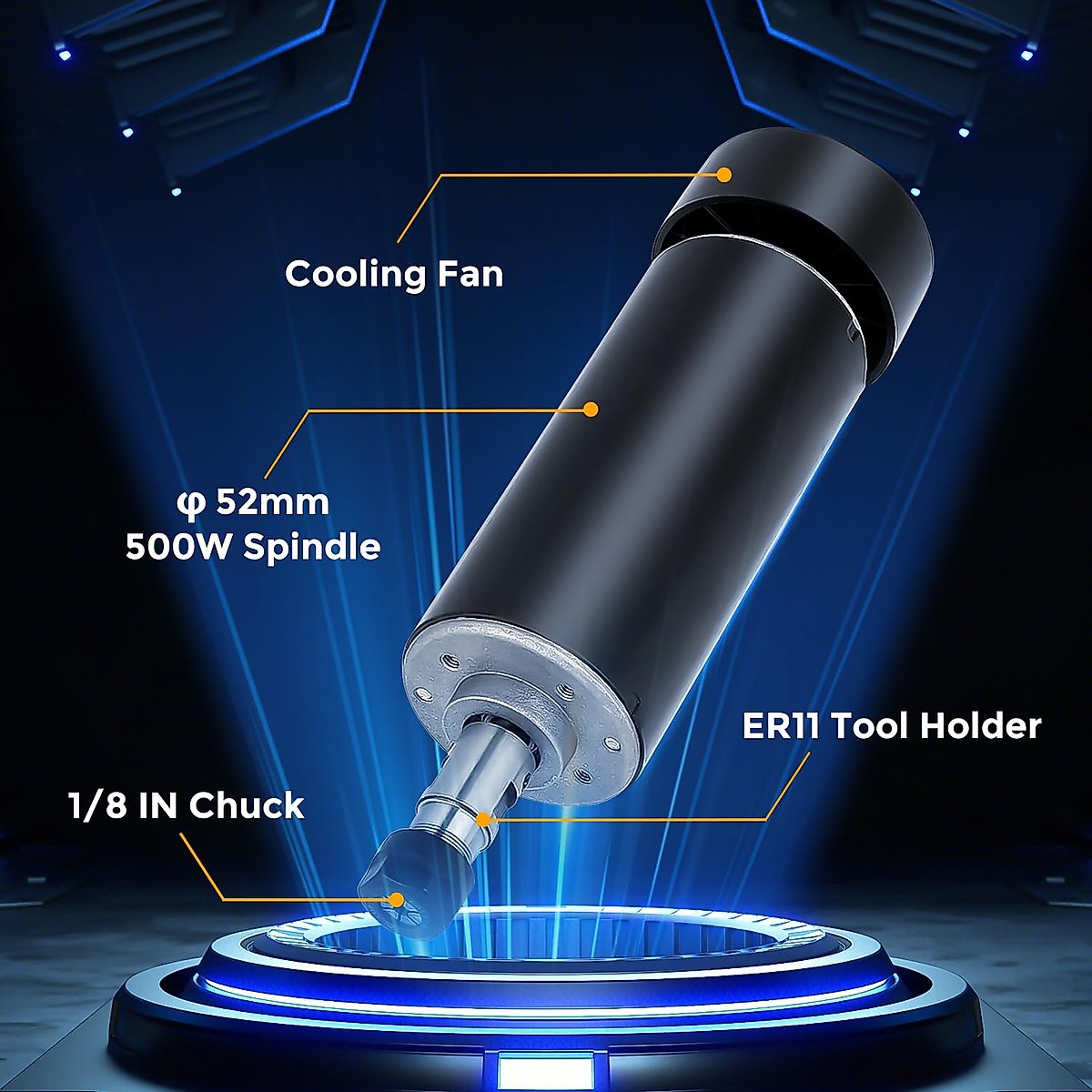 CNC Spindle, 500W CNC Spindle Motor,52mm Clamp with ER11 Collet and 10pcs Router Bit，High Precision for DIY CNC Router Milling and CNC Router Machine