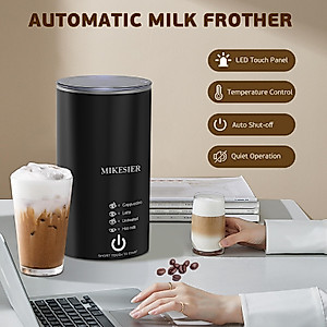 Milk Frother, 4 in 1 Electric Milk Frother and Steamer, Stainless Steel Automatic Hot and Cold Foam Maker with Temperature Control for Coffee, Latte, Hot Chocolate, Cappuccinos, Macchiato, Black