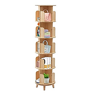 Futchoy Rotating Bookshelf, 360 5-Tier Display Floor Standing Bookcase Storage Rack for Kids&Adults Multi-Functional Bookshelf Organizer