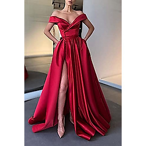 Mermaid Prom Dresses with Pockets for Junior Satin Pleated Formal Evening Gown US18W Hot Pink