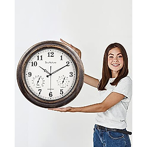 SkyNature Outdoor Clocks, 18 Inch Large Indoor Outdoor Wall Clock Waterproof with Temperature and Humidity, Silent Metal Pool Clock for Garden, Patio, Fence