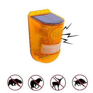 Aolyty Solar Motion Sound Alarm LED Strobe Warning Red Light Security Outdoor Keep Animal Away for Home Warehouse Farm (Yellow Lampshade)