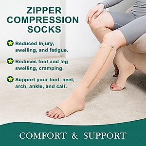 CTHH 2 Pairs Zipper Compression Socks 15-20mmgh-Calf Knee High Open Toe Compression Stocking
