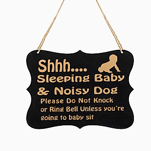 BinaryABC Baby Sleeping Sign ,Baby Do Not Disturb Door Hanger Sign,Baby Room Decorative Wooden Plaques
