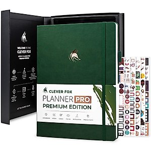 Clever Fox Planner Pro Premium Edition– Luxurious Weekly & Monthly Planner + Budget Planner Organizer for Productivity & Reaching Goals, Undated, A4 Hardcover + Keepsake Box, Lasts 1 Year, ForestGreen