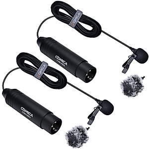 COMICA XLR 48V Phantom Power Lavalier Microphone,CVM-V02O 5.9fts Omni-Directional Lapel Mic for Canon Sony Panasonic Camcorders Zoom H4n H5 H6n Tascam DR-40 DR-60D/70D DR-100 Recorders 2 Pack