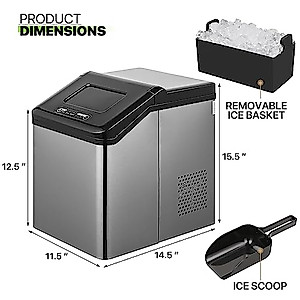 Magshion Dual-Size Countertop Ice Machine, Portable Self-Cleaning Ice Maker Machine, Creates 32 Square Cubes in 20 Mins, Makes up to 33 lb. in 24 Hours, Stainless-Steel