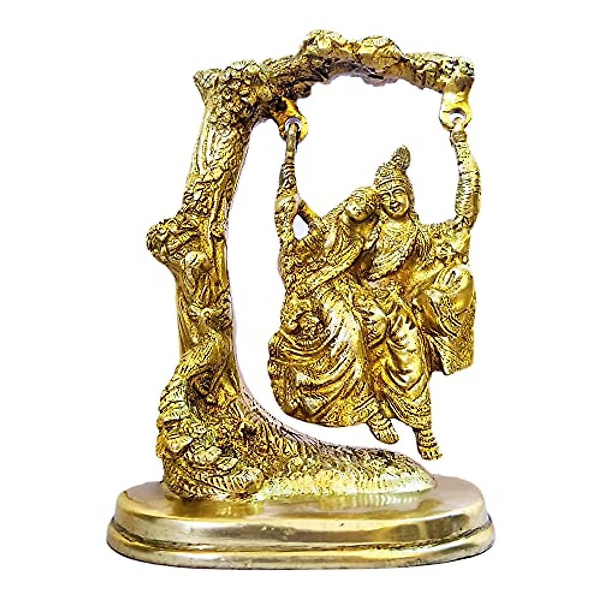 GURU JEE™ Radha Krishan Ji Ki Murti Brass Statue Radha Krishna Idol On Jhula Swing for Gifts Showpiece Pooja Mandir Temple