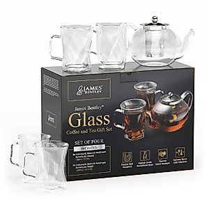 Glass Tea Sets for Adults-Elevate your Tea Time with our Clear Teapot & insulated Cup Set- Tea Pot Sets Kettle w/Infuser for Stove Top & 4 Double Wall Teacups Blooming loose leaf teas Glass Tea set