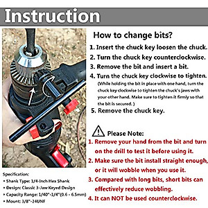 Yakamoz 0.6-6.5mm 1/40-1/4" Capacity Drill Chuck Adapter Converter with 1/4" Quick Change Hex Shank Impact Driver Conversion Tool