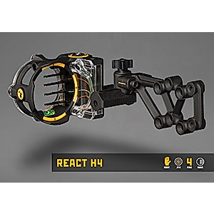 Trophy Ridge React H4 Bow Sight - 4 Pin Sight, Tool Less Windage and Elevation Adustability, 2nd Axis Leveling, Adjustable Click Light, Black