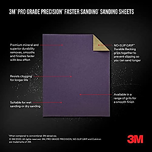 3M Pro Grade No-Slip Grip Advanced Sandpaper, 9 X 11-in, 150 Grit, 3/Pack, 25150P-G
