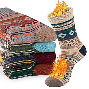 COOVAN Mens Wool Socks 5 Pairs Warm Thick Winter Wool Socks for Men Hiking Cozy Knit Thermal Crew Socks