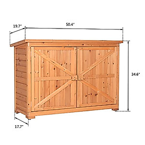 Outdoor Storage Cabinet with Double Doors, Fir Wood Garden Shed, Outside Tool Shed, Vertical Storage Organizer Cabinet with Double Lockable Doors for Outside, Garden and Yard,Natural