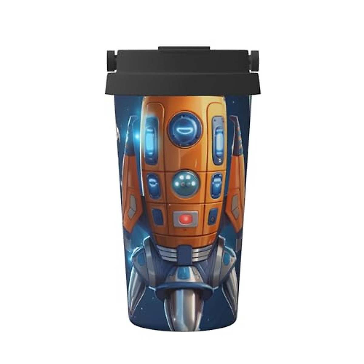 GTKSYNVE Reusable Coffee Mug with Lid and Handle, Cartoon Spaceship Rocket Tumbler for Hot & Cold Drinks 16oz Stainless Steel Insulated Coffee Tumblers Double Wall Vacuum Thermal Cup