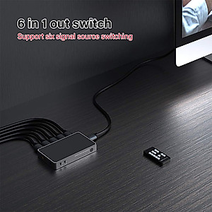KLKE 4K HDMI Switch KLKE 6x1 Audio Extractor 6 Port HDMI Switcher Box with Remote HDMI Multi Ports Switch 6 in 1 Out Supports Optical Toslink 3.5mm Audio and ARC