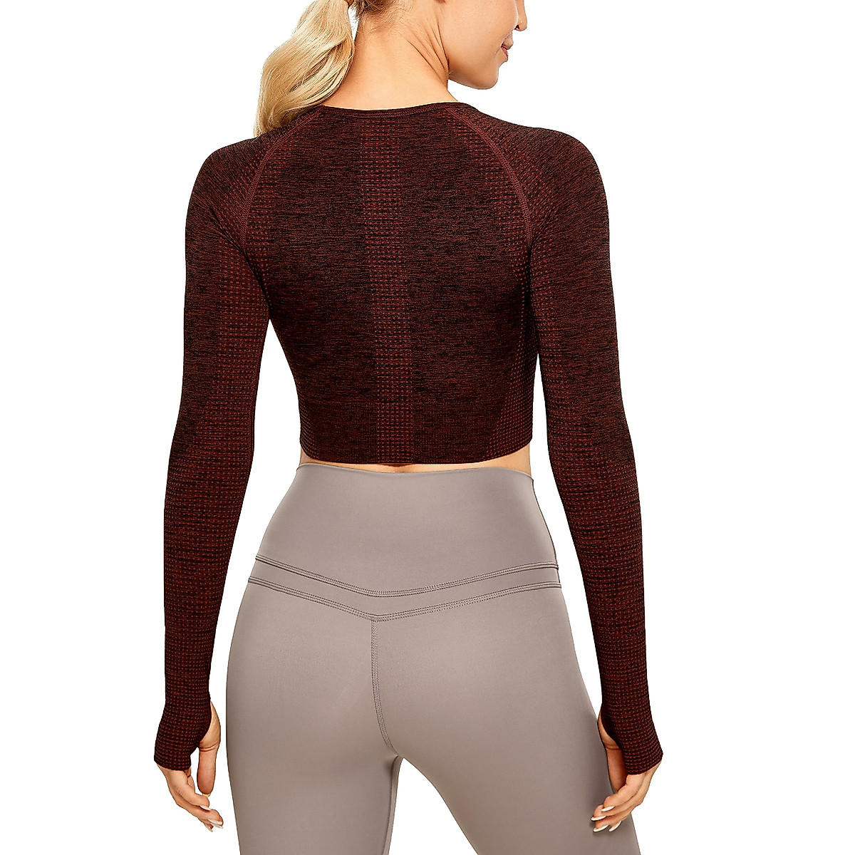 VANTONIA Women's Seamless Long Sleeve Crop Top Cute Workout Yoga Top Breathable Sports Running Gym Shirts with Thumb Holes Brown Marl Small