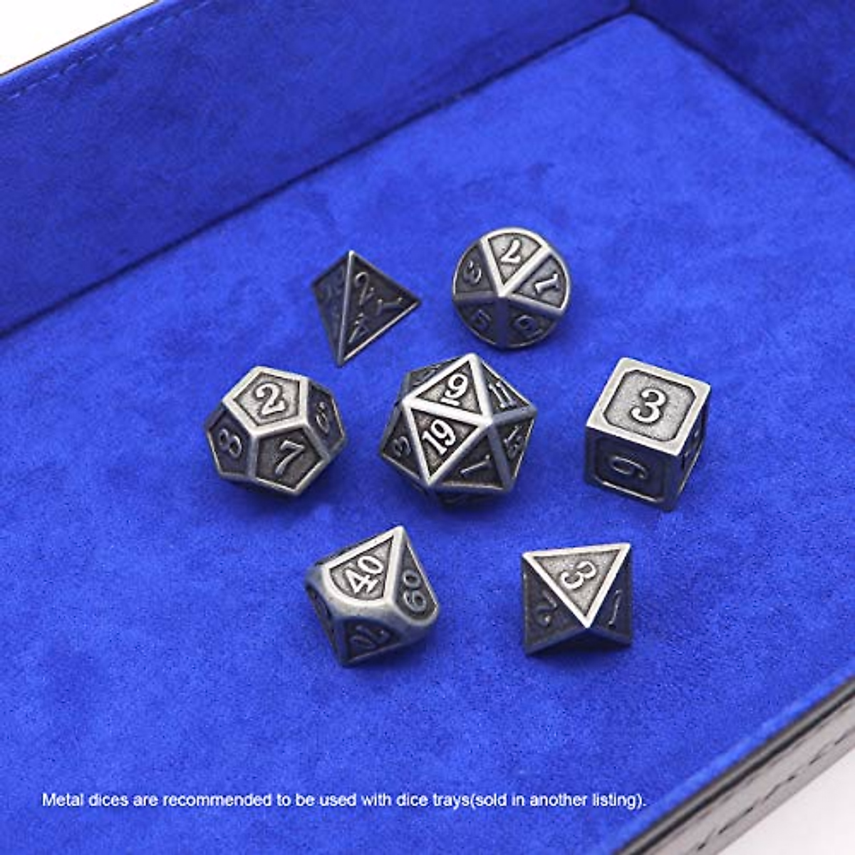 Haxtec Antique Iron Metal DND Dice Set Silver D&D Polyhedral Dice W/PU Leather Dice Bag for Dungeons and Dragons Gift TTRPG