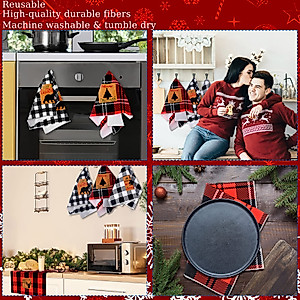 Frienda 4 Pack Christmas Kitchen Towels Buffalo Plaid Red and Black Christmas Dish Towel Winter Xmas Tea Towel Farmhouse Merry Christmas Kitchen Decor for Holiday Cooking Baking, 16 x 24 Inch