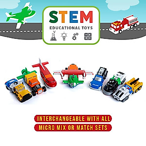 POPULAR PLAYTHINGS Micro Mix or Match Vehicles Deluxe Set of 4 Toy Cars, Toy Fire Truck, Toy Airplane