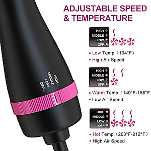 Hair Dryer Brush Blow Dryer Brush in One, FYAIRO 4 in 1 One Step Hair Dryer and Styler Volumizer with Negative Ion Anti-frizz Ceramic Titanium Barrel Hot Air Brush for Drying, Straightening, Salon