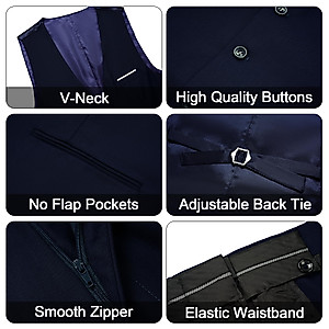 MAGE MALE Men's 3 Pieces Suit Elegant Solid One Button Slim Fit Single Breasted Party Blazer Vest Pants Set Dark Blue