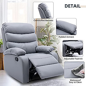 hzlagm Recliner Chair for Adults, Manual Recliner with Micro Leather, Overstuffed Single Sofa, Easy to Operate Footrest & Headrest, Suitable for Small Spaces- Misty Gray