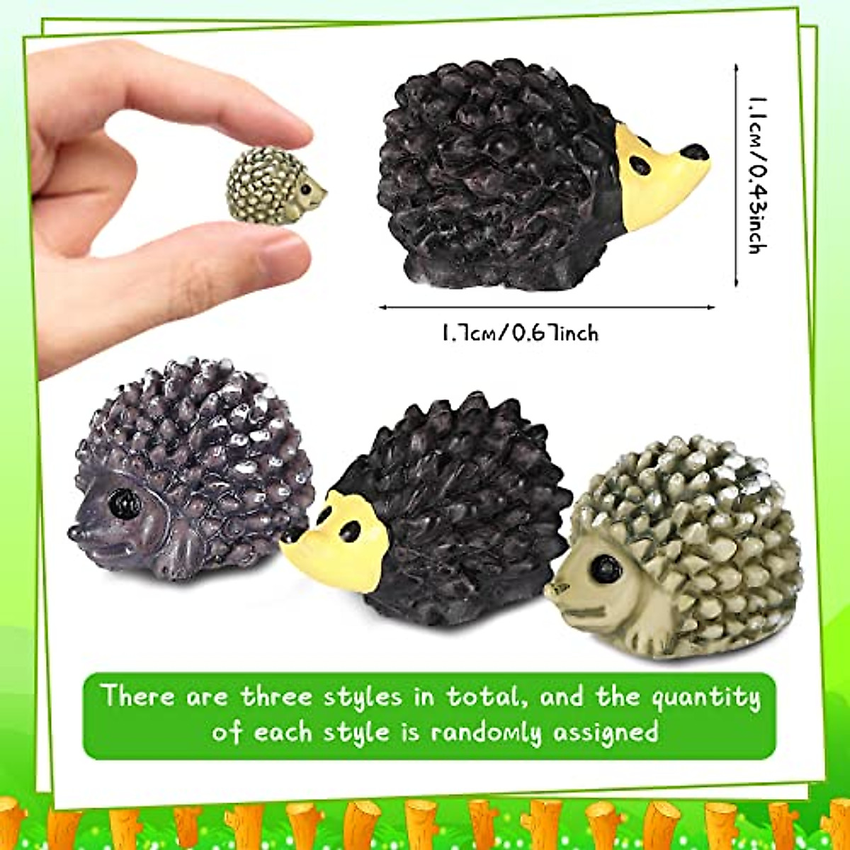 Chunful 50 Pcs Mini Hedgehog Figurines Miniature Fairy Garden Figurines Accessories for Terrarium Flowerpot Landscape Desktop DIY Decor Party Favor Cake Topper Resin Hedgehog Bulk