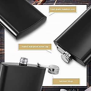 16 Packs Hip Flask for Liquor Matte Black 8 oz Stainless Steel Hip Flask Leakproof Flask Set with 16 Funnel and Shot Cups for Men Women Drinking Cocktail Whiskey Wine Wedding Groomsman Party Supply