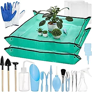 TOPZEA 23 Pack Succulent Tool Set, 39.4" Plant Repotting Mat Indoor Transplanting Tools Supplies Miniature Succulent Hand Tools with Plant Potting Mat, Garden Mini Gardening Tools Set for Plant Care