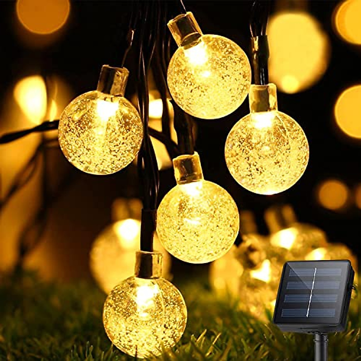 Sunlisky Solar String Lights Outdoor Waterproof 50LED 24.6FT Crystal Globe Light with 8 Lighting Modes,Solar Powered Patio Lights for Yard Garden Fence Porch Balcony Party Decoration (Warm White)