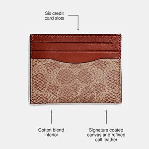 Coach Flat Card Case in Signature, Tan/Rust, One Size