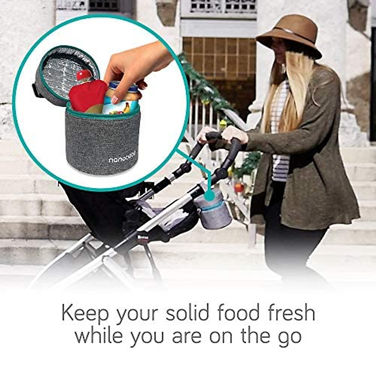 NANOBÉBÉ nanobebe Breastmilk Baby Bottle Cooler & Travel Bag with Ice Pack Included. Compact Triple Insulated, Easily attaches to Stroller or Diaper Bag- Grey