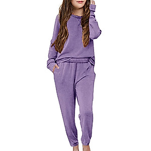 Apbondy Girls Pullover Sweatsuit Casual Sweatpants Loungewear Set Relaxed Tracksuit Workout Sets