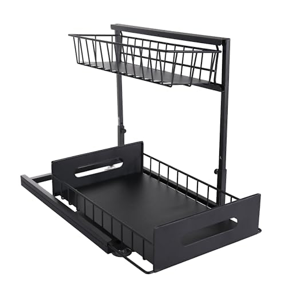 Fengligoo 2 Tier Under Sink Organizer, Black Pull Out Cabinet Organizer, Multipurpose Under Kitchen Bathroom Sink Organizer and Storage, Sliding Cabinet Organzier