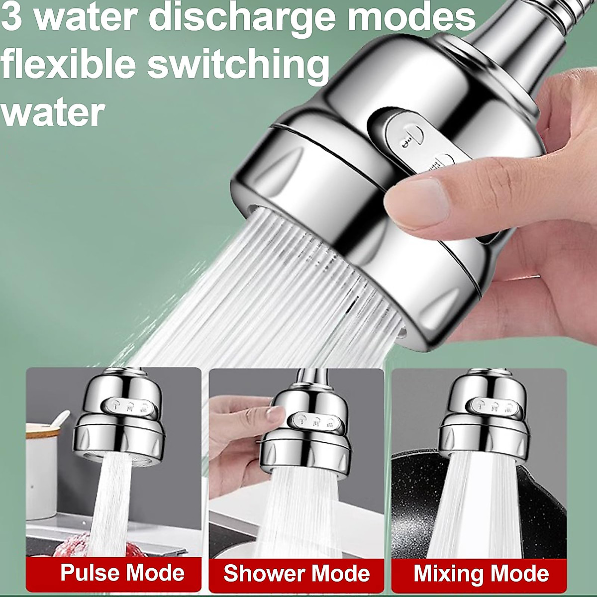 Kitchen Faucet Head Replacement, 360° Faucet Extender 3 Mode Adjustable Kitchen Faucet Spray Universal Aluminum Adapter Anti -Splash Kitchen Sink Accessories