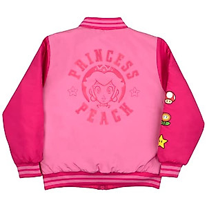 Nintendo Super Mario Bomber Jacket for Girls, Mario and Luigi Bomber Jacket (Peach Pink, Size 4/5)