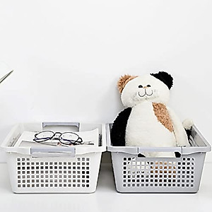 LOSYHU 6Pack Plastic Storage Baskets, Woven Plastic Baskets, Gray Small Weave Bins Organizer for Kitchens, Cabinets, Bathrooms, Bedrooms, Countertop, under Sink or on Shelves (11.2"x7.5"x3.8")