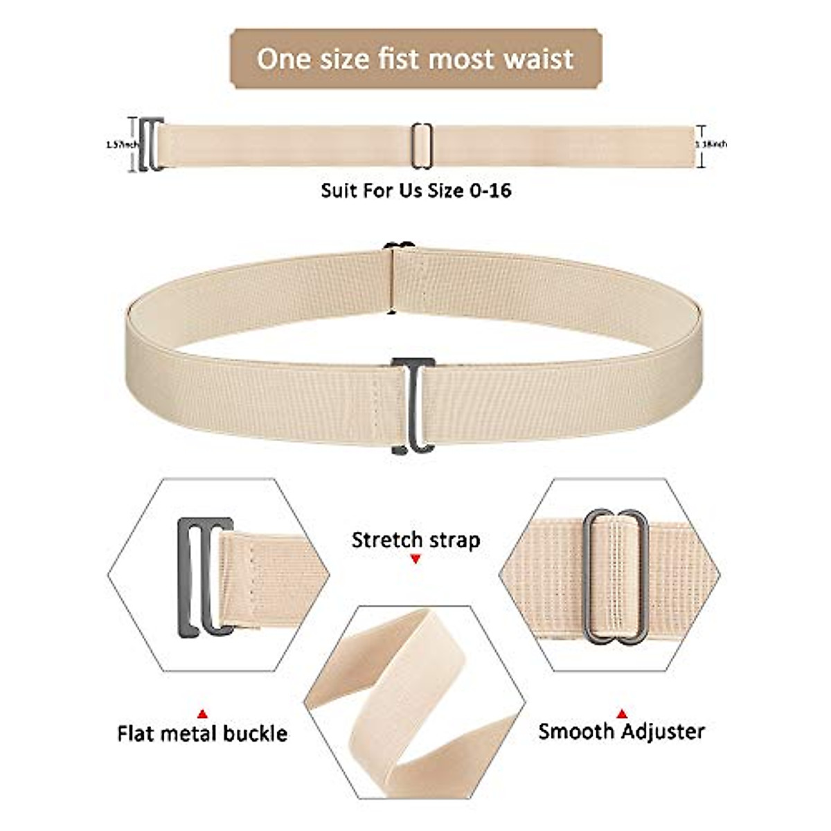 SATINIOR 2/3/4 Pack Women Elastic Stretch Belt Invisible Belts with Flat Buckle for Jeans Pants Dresses(Black, Dark Blue, Khaki, Brown,4 Pack)