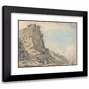ArtDirect Francis Wheatley 24x18 Black Modern Frame and Double Matted Museum Art Print Titled - St. Vincent's Rock, Clifton, Bristol with Hotwell's Spring House in the Distance