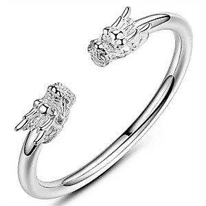 AdjustableSterling Silver Bangle Bracelet, Blue Diamond Bracelet，Sterling Silver Bracelet for Women,Women 925 Sterling Silver Bracelet Double Dragon's Head Cuff Bangle