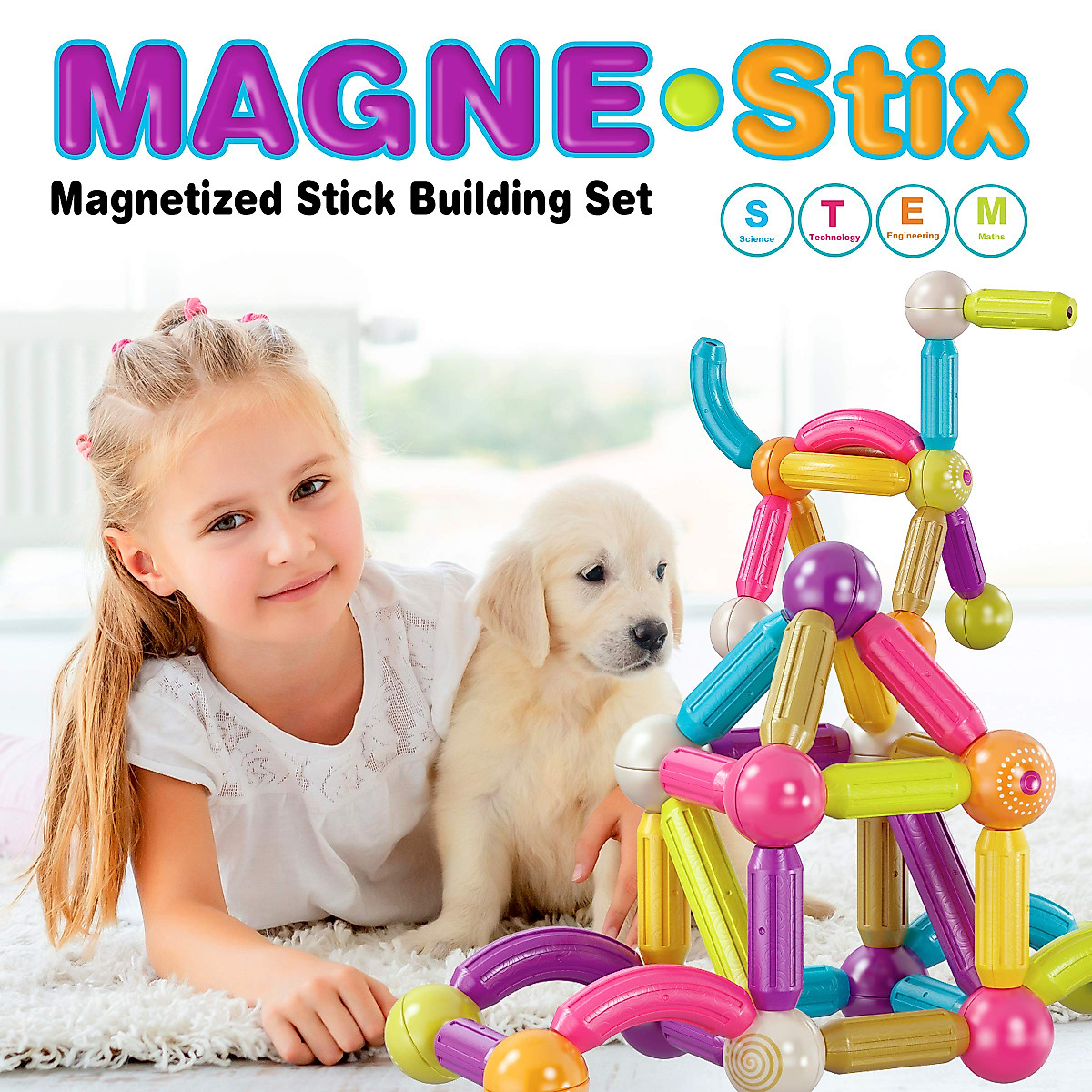 Contixo Kids Magnet Toys - ST1 150 PCs Magnetic Tiles, 3D Building Blocks, STEM Construction Creativity, Imagination, Recreational, Educational Block for Children Toddler Kids Ages 4-8