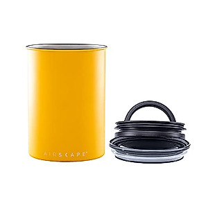 Airscape Stainless Steel Coffee Canister & Scoop Bundle - Food Storage Container - Patented Airtight Lid Pushes Out Excess Air - Preserve Food Freshness (Medium, Matte Yellow & Brushed Steel Scoop)