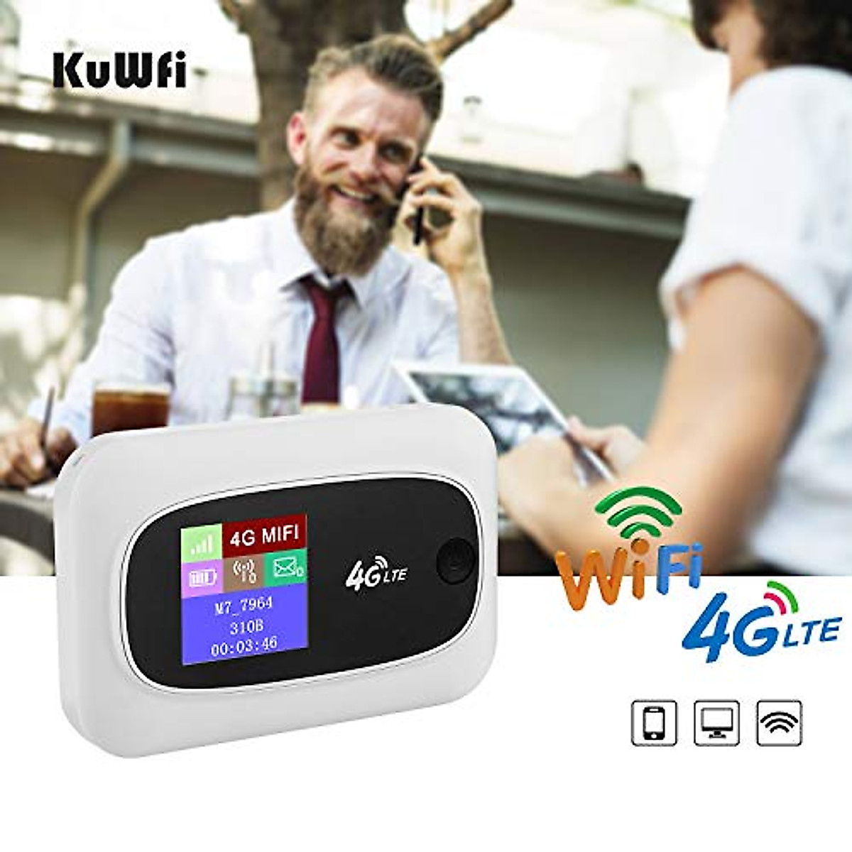 KuWFi 4G LTE Mobile WiFi Hotspot Travel Router Partner Wireless SIM Routers with SD SIM Card Slot Support LTE FDD/TDD Work for USA/CA/MX Europe Africa Asia Oceania Almost Universal