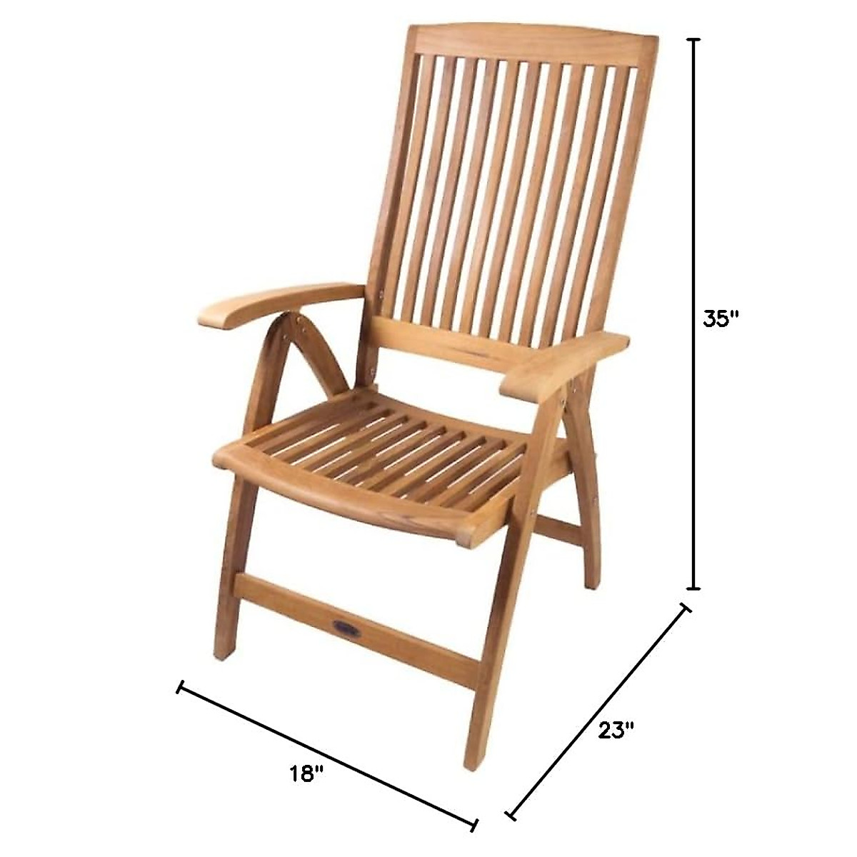 SeaTeak Weatherly Teak Folding Chair - 6-Position Foldable Chair - Weatherproof, Portable Teak Armchair for Boat Deck, Patio, Camping, Outdoors